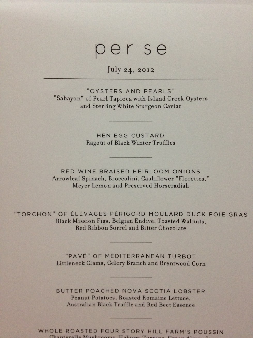 NYC: Per Se (July 2012 #1): Dinner with Tad | Happy Noms