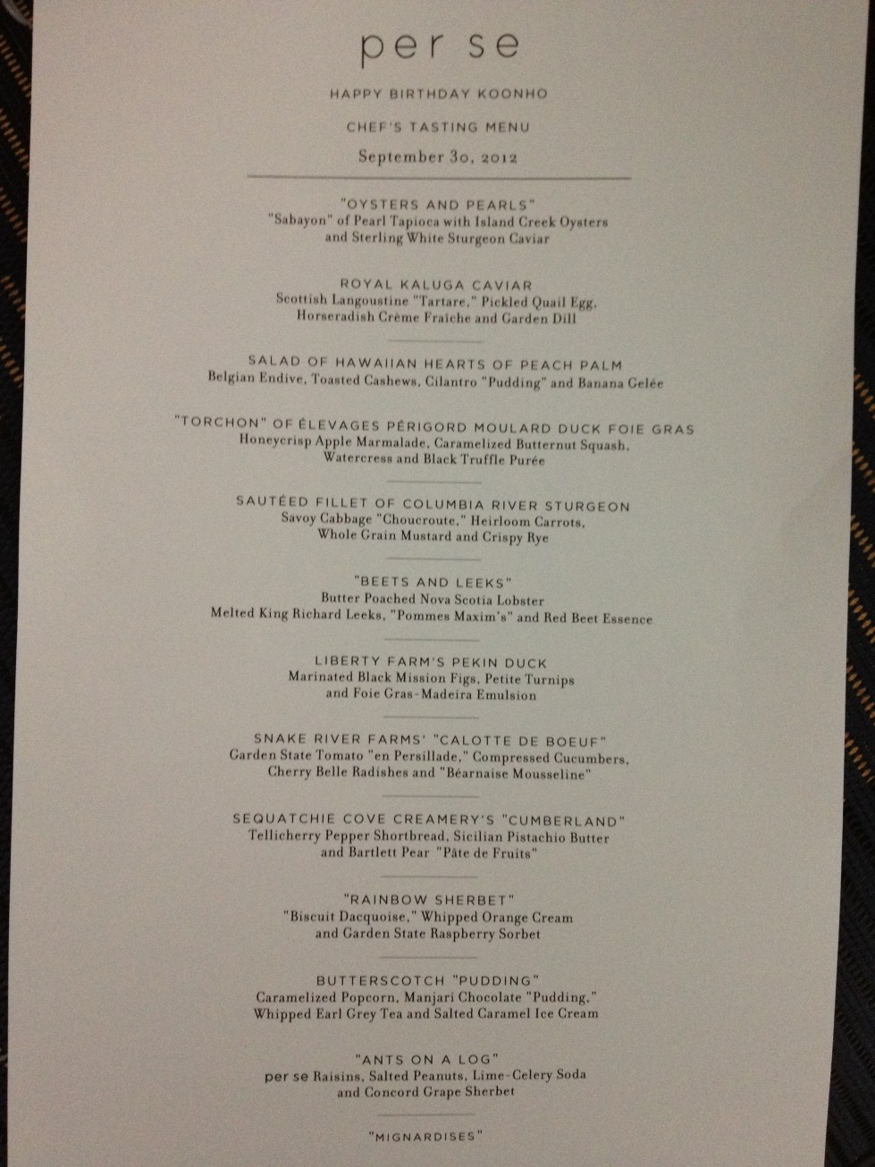 NYC: Per Se (Sep. 2012 #2): Koonho’s Birthday | Happy Noms